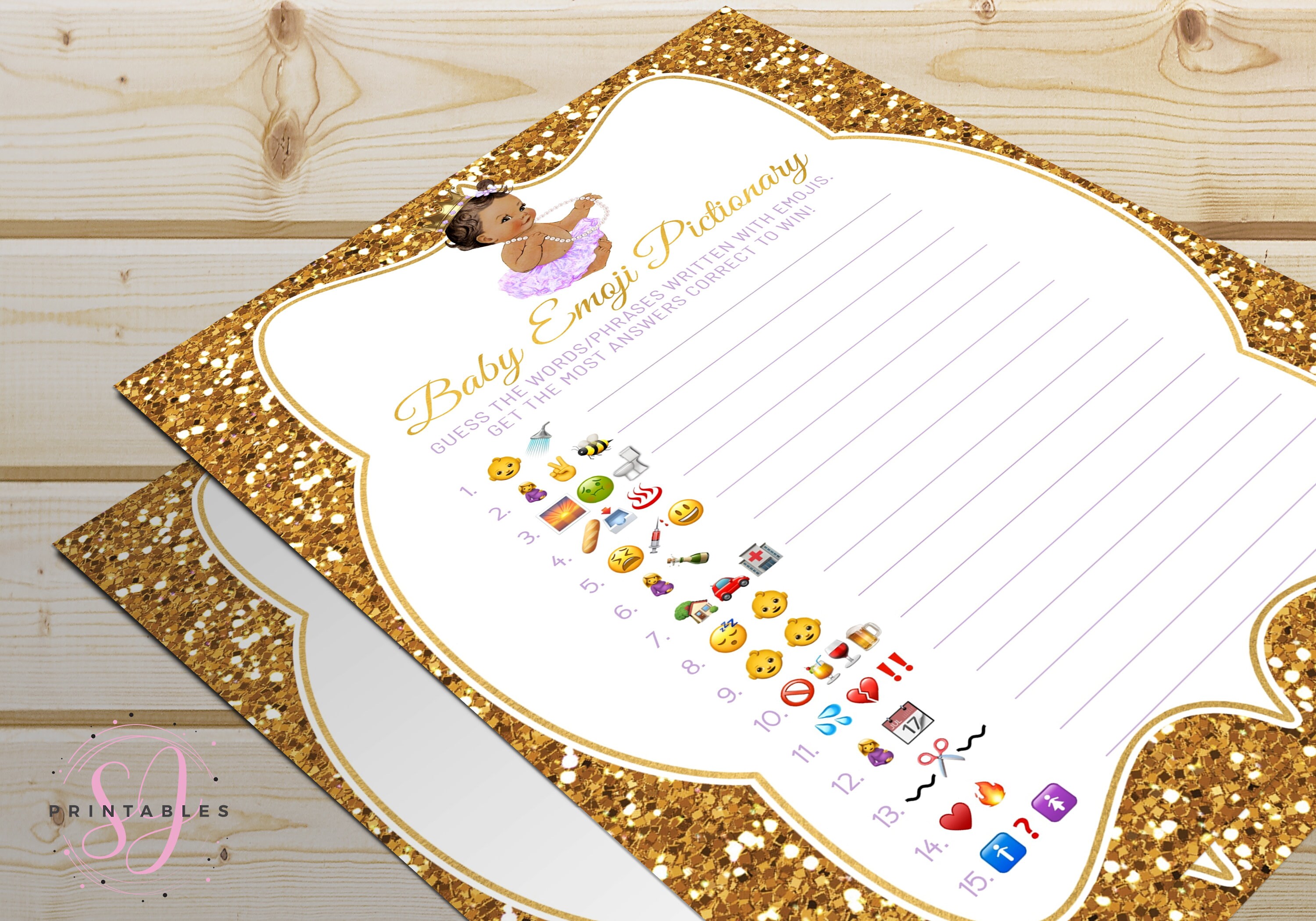 Baby Shower Game Pictionary Purple and Gold EMOJI Pictionary | Etsy