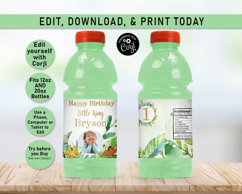 Lion King Gatorade Labels, 12oz, 20oz, Sports Drink Wrapper, Drink ...