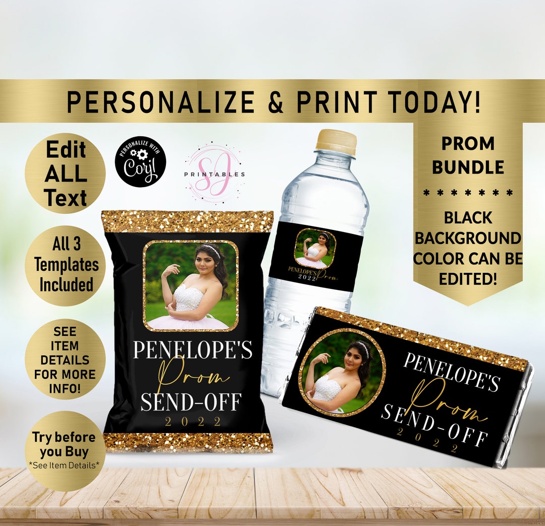 PROM Send-off, Gold Glitter and ANY Color, Hershey Candy Wrapper, Chip ...