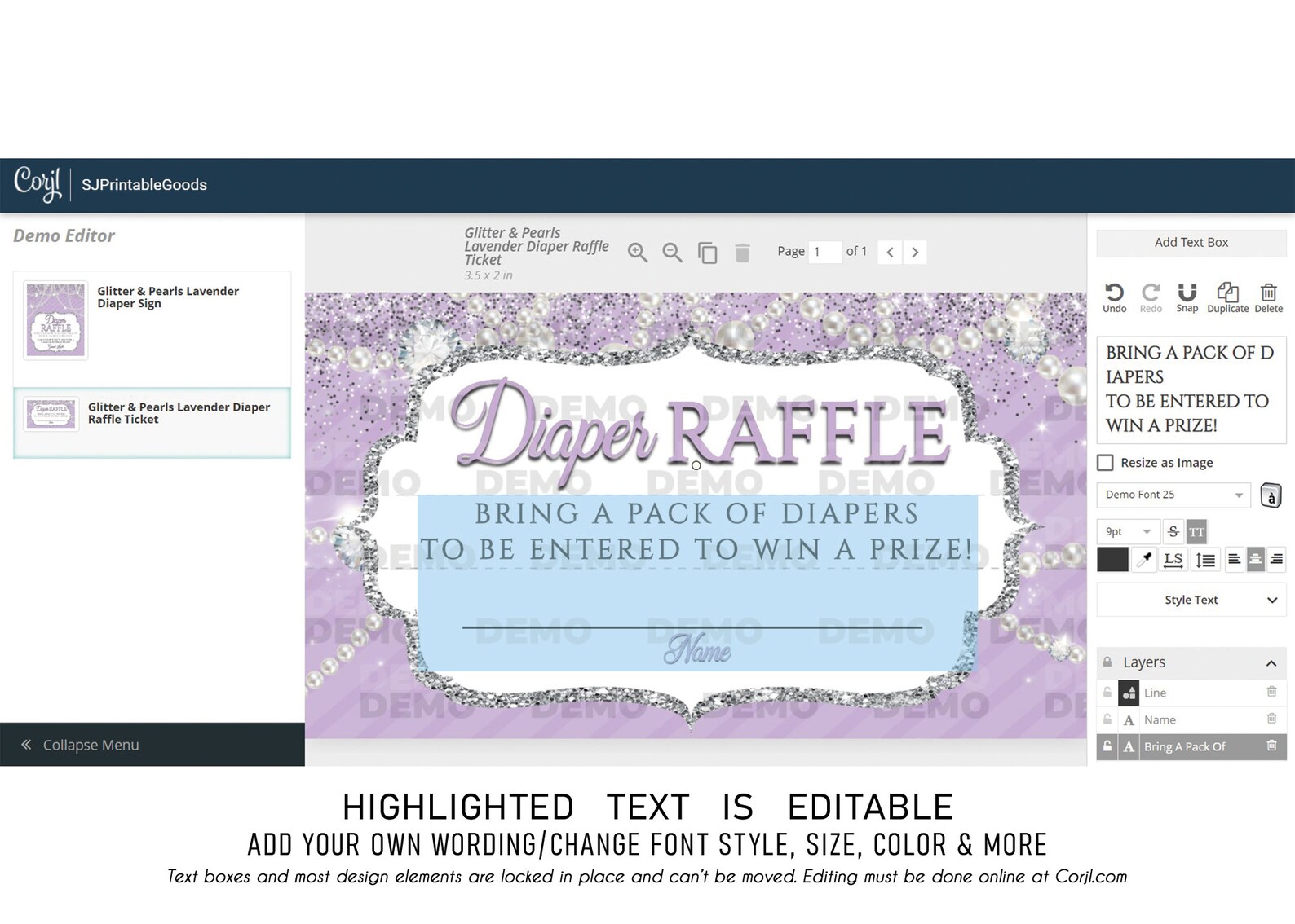 Glitter & Pearls Lavender Diaper Raffle Sign, Diaper Raffle Game, Baby ...