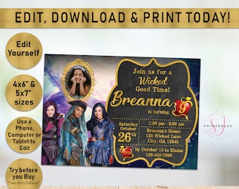 Descendants 3 Party Invitations 5x7 4x6 Invite Thank You - Etsy