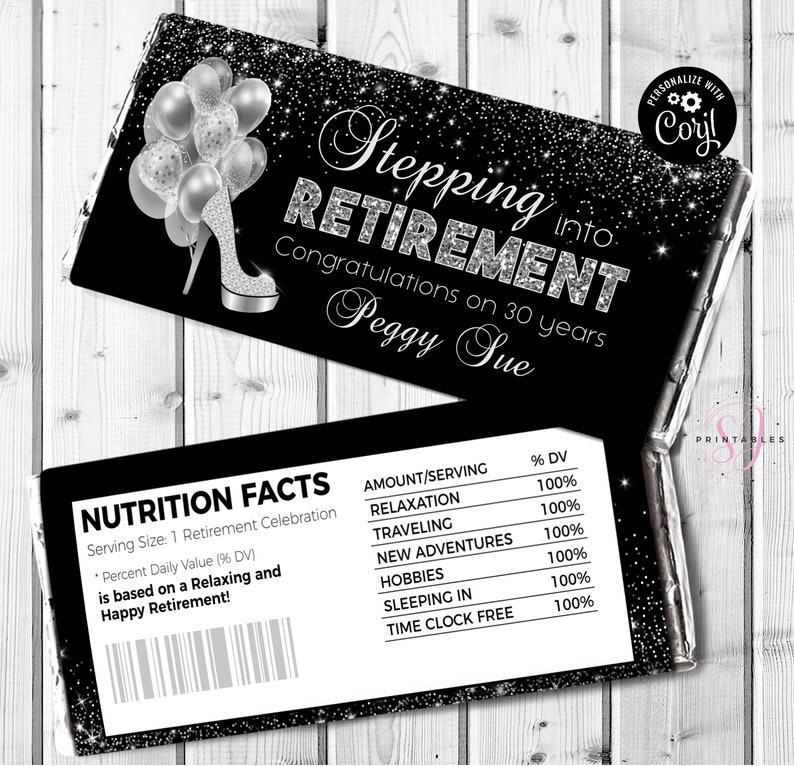 Silver RETIREMENT Party Candy Wrapper, Stepping Into Retirement, Silver ...