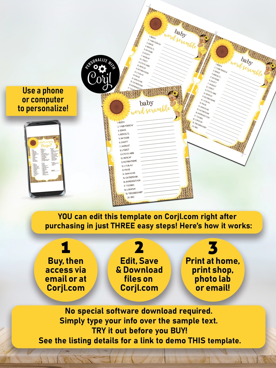 Little Sunflower Word Scramble Baby Shower Game, Word Scramble, Girl ...