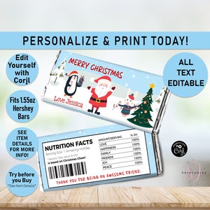 Christmas Hershey Candy Bar Wrapper Label, Editable Christmas Chocolate ...