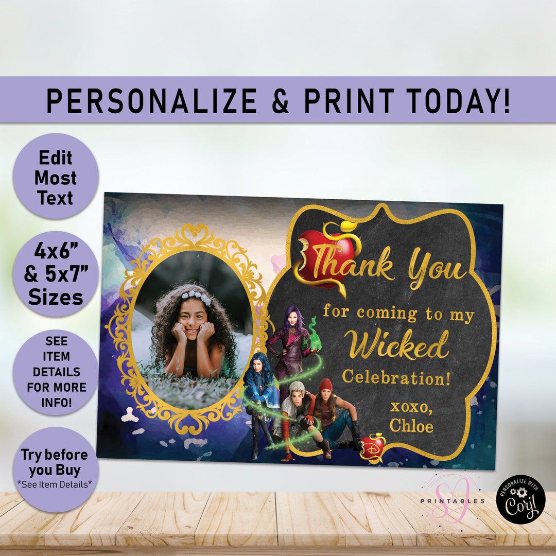 Descendants Thank You Card, Descendants Birthday, Descendants Birthday ...