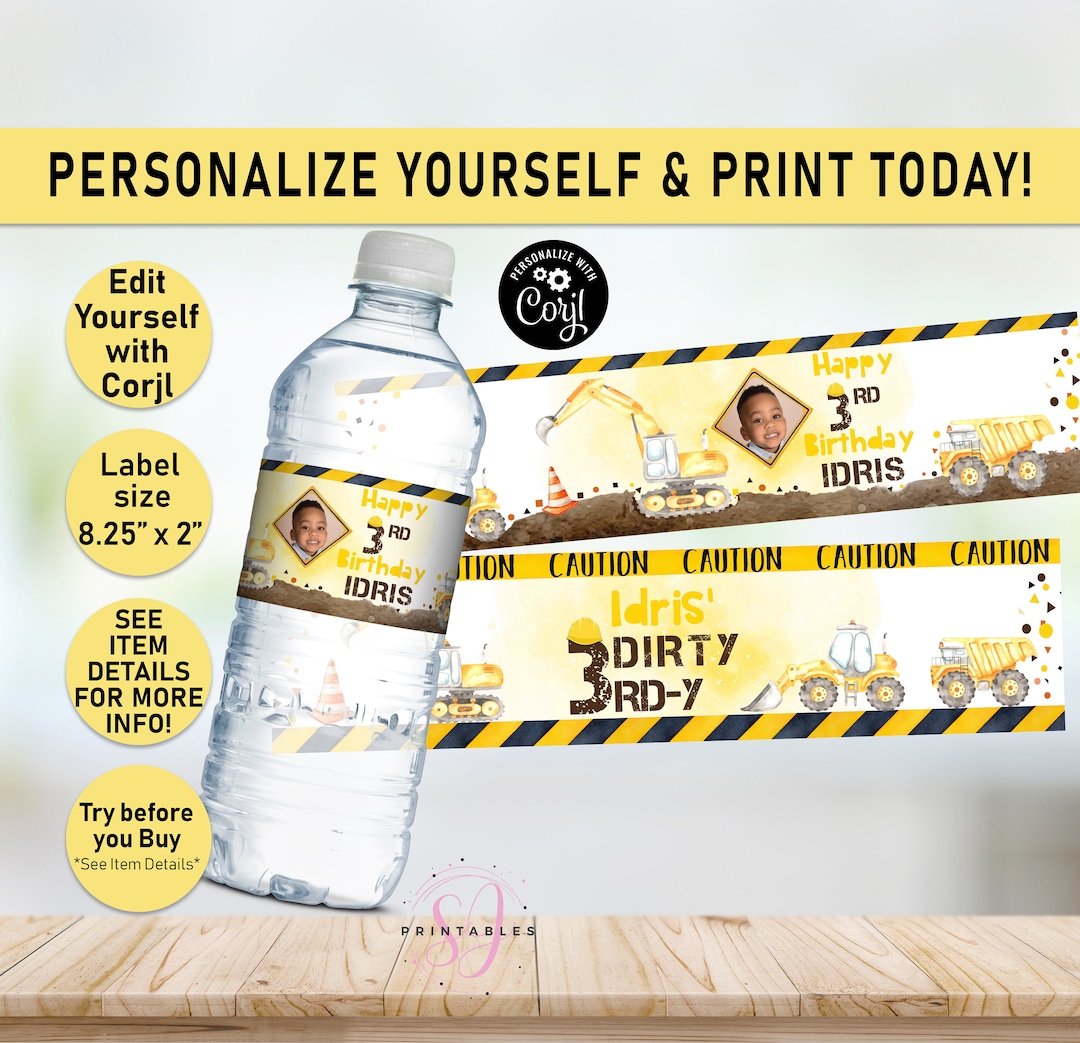 Dirty 3rd-y Construction Water Bottle Labels, Dirty 3rdy Birthday Bash ...