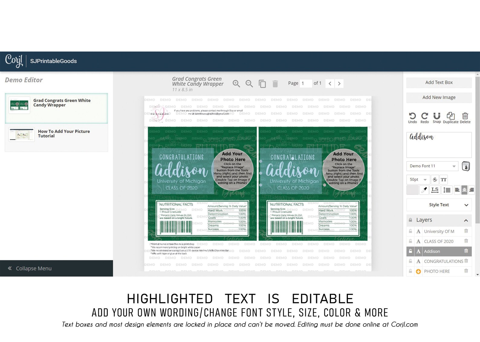 Congratulations Grad Candy Bar Wrapper Green White | Etsy