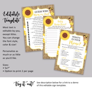 Little Sunflower Baby Shower Games Printable Bundle, Girl Baby Shower ...