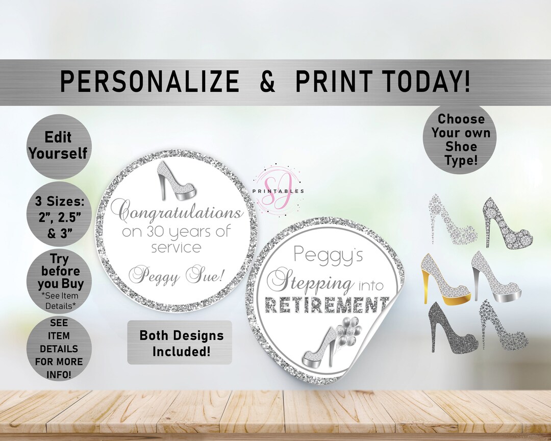 Silver Retirement Favor Stickers, Favor Tags, Happy Retirement, 3 Sizes ...