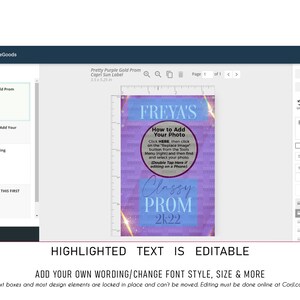 Purple and Gold PROM Juice Pouch Labels, Prom Favor Juice Labels, Prom ...