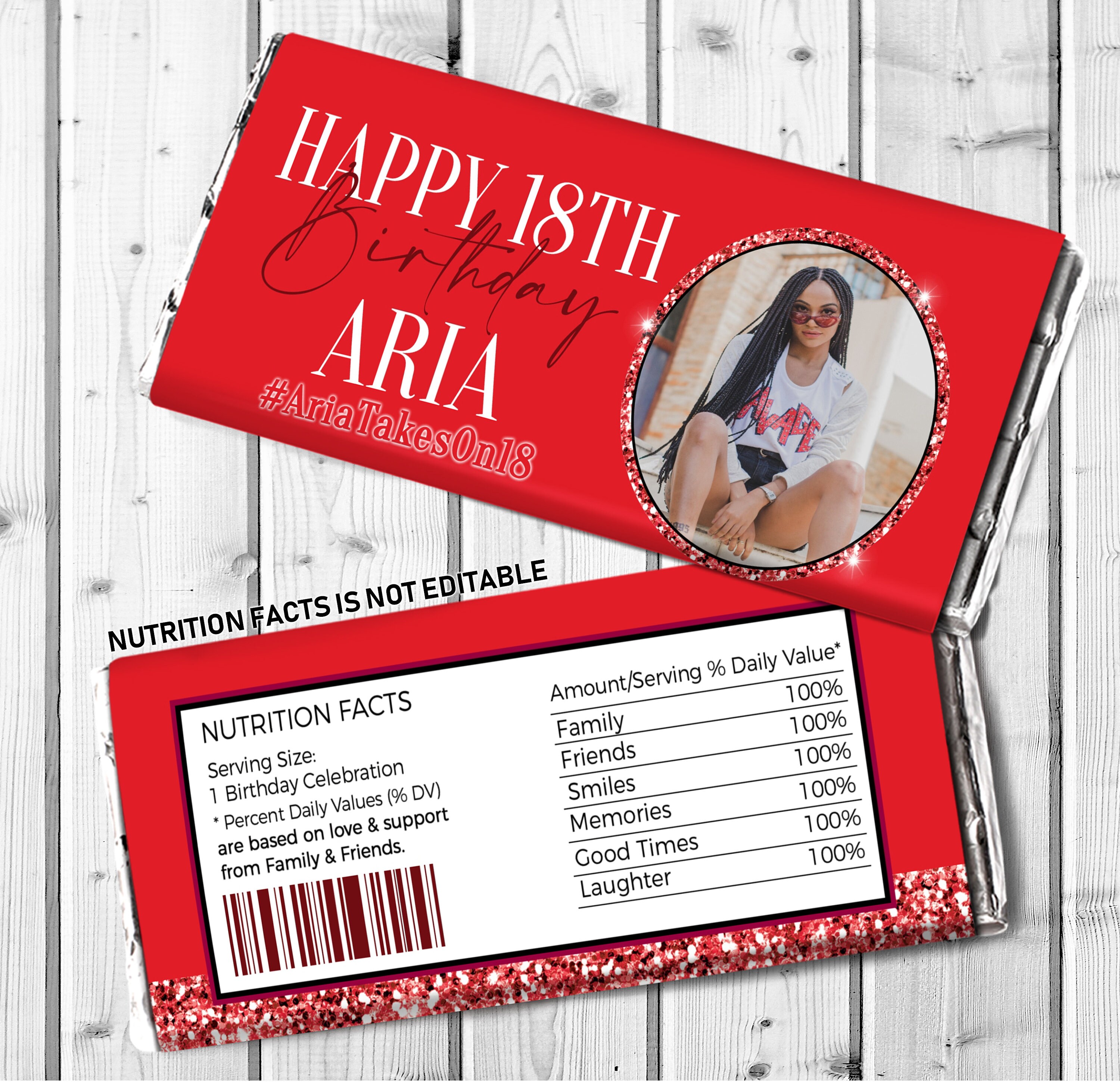 Red Birthday Hershey Candy Bar Wrappers, Red on Red Glitter ANY AGE ...