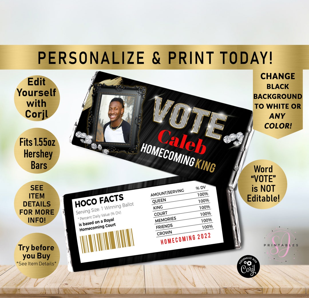 VOTE Homecoming King Hershey Candy Wrapper, Diamonds, Gold, Drip ...