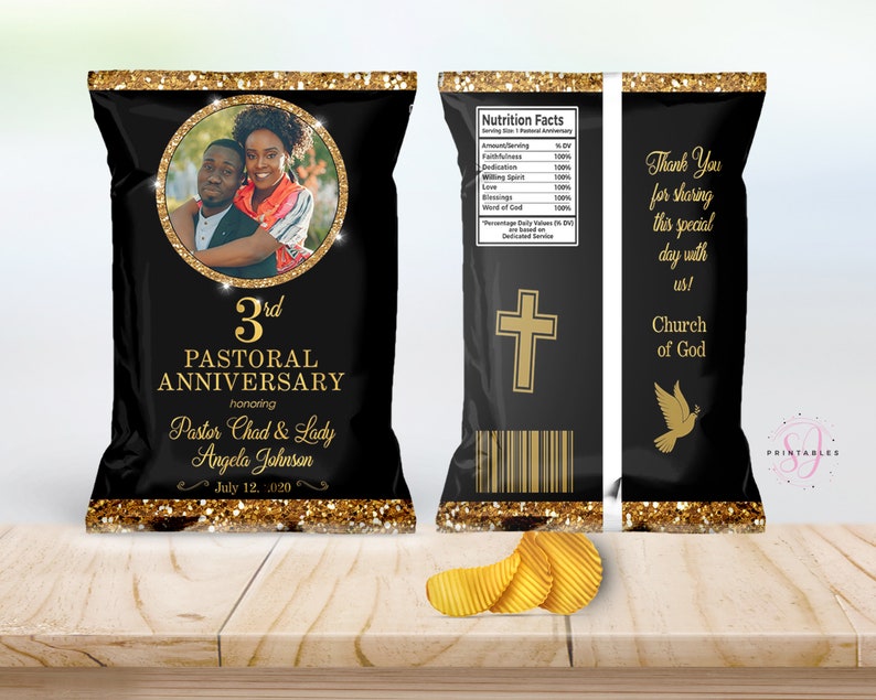 Pastoral Anniversary Black and Gold EDITABLE Chip Bag, Pastor, First ...