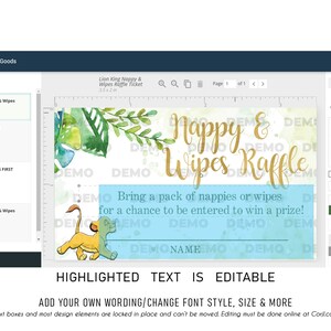 Lion King Baby Shower NAPPY and WIPES RAFFLE Sign and Ticket, Lion King ...