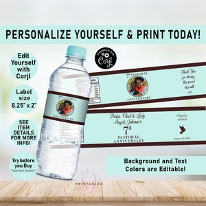 Pastoral Anniversary ANY Colors EDITABLE Water Bottle Labels, Water ...