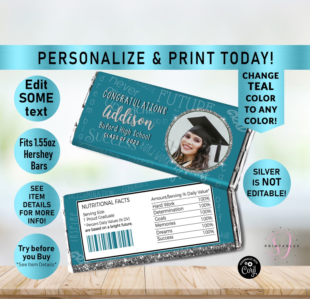 Congratulations Grad Candy Bar Wrapper, Silver Glitter and ANY Color ...
