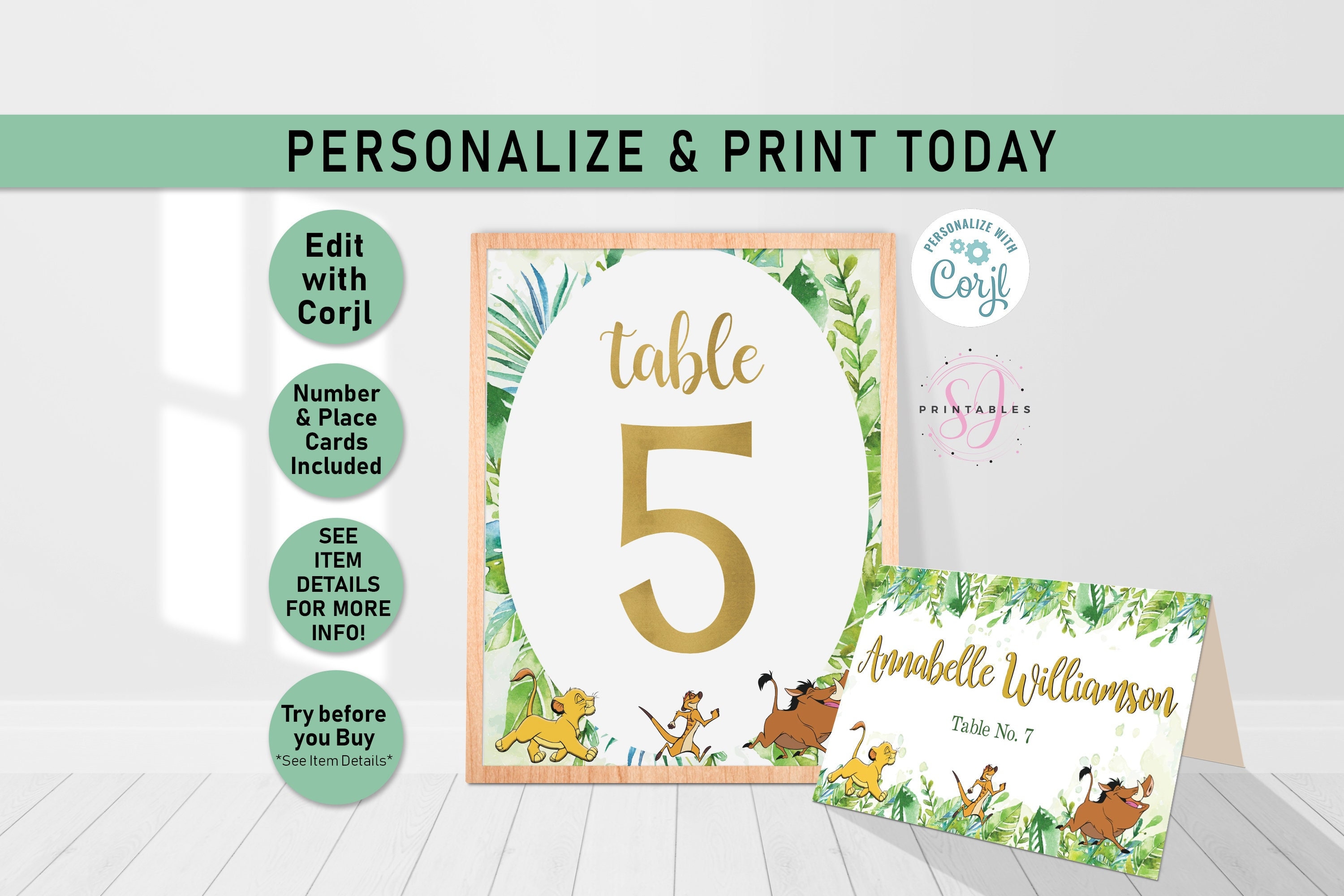 Lion King Table Numbers and Place Cards Template, Lion King Table ...