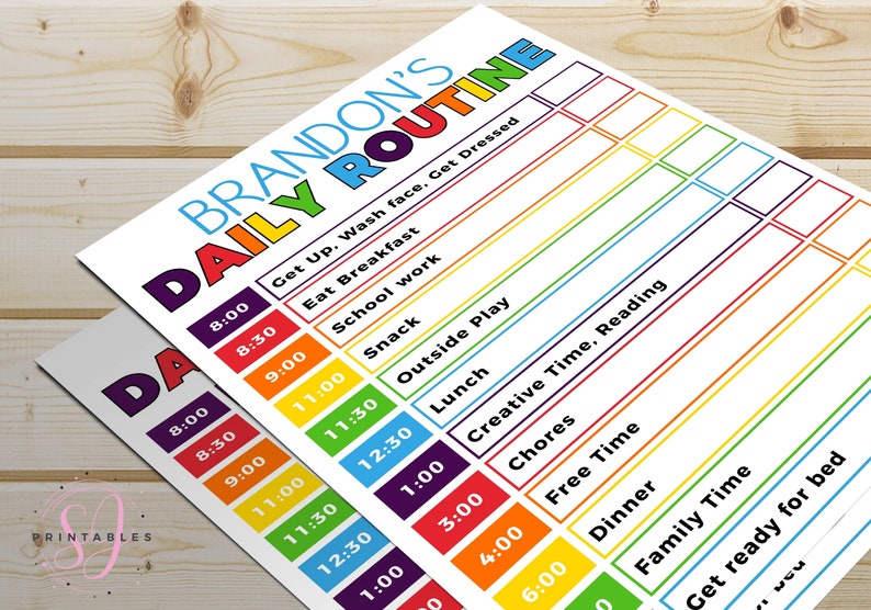 Daily Routine Schedule Bright Color Printable Daily Routine - Etsy