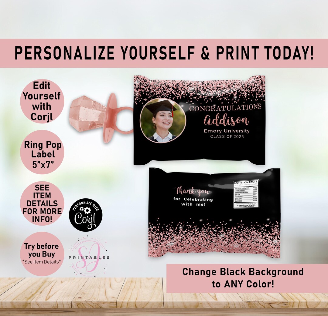 RING POP Wrapper Label, Rose Gold Glitter and ANY Other Color ...