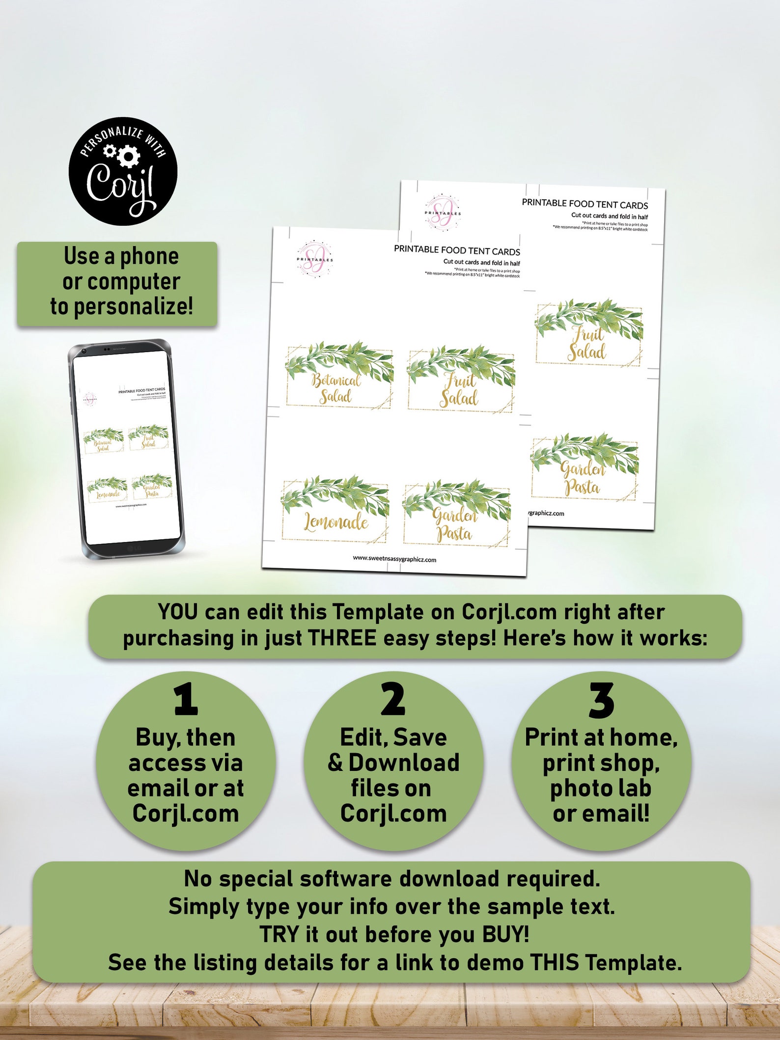 Greenery Gold Food Labels Greenery Food Cards Buffet Card - Etsy