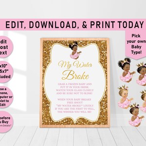 My Water Broke Game Printable Sign, Water Broke Game, Princess Water ...