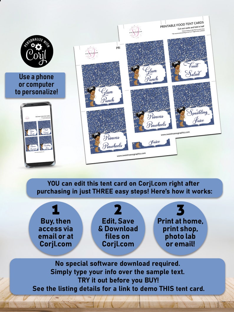 Denim and Diamonds Food Labels Food Cards Princess Buffet - Etsy