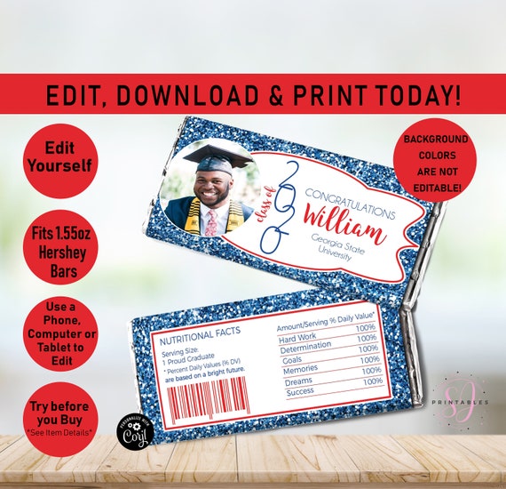 Red White Blue Graduation Candy Bar Wrapper Chocolate - Etsy