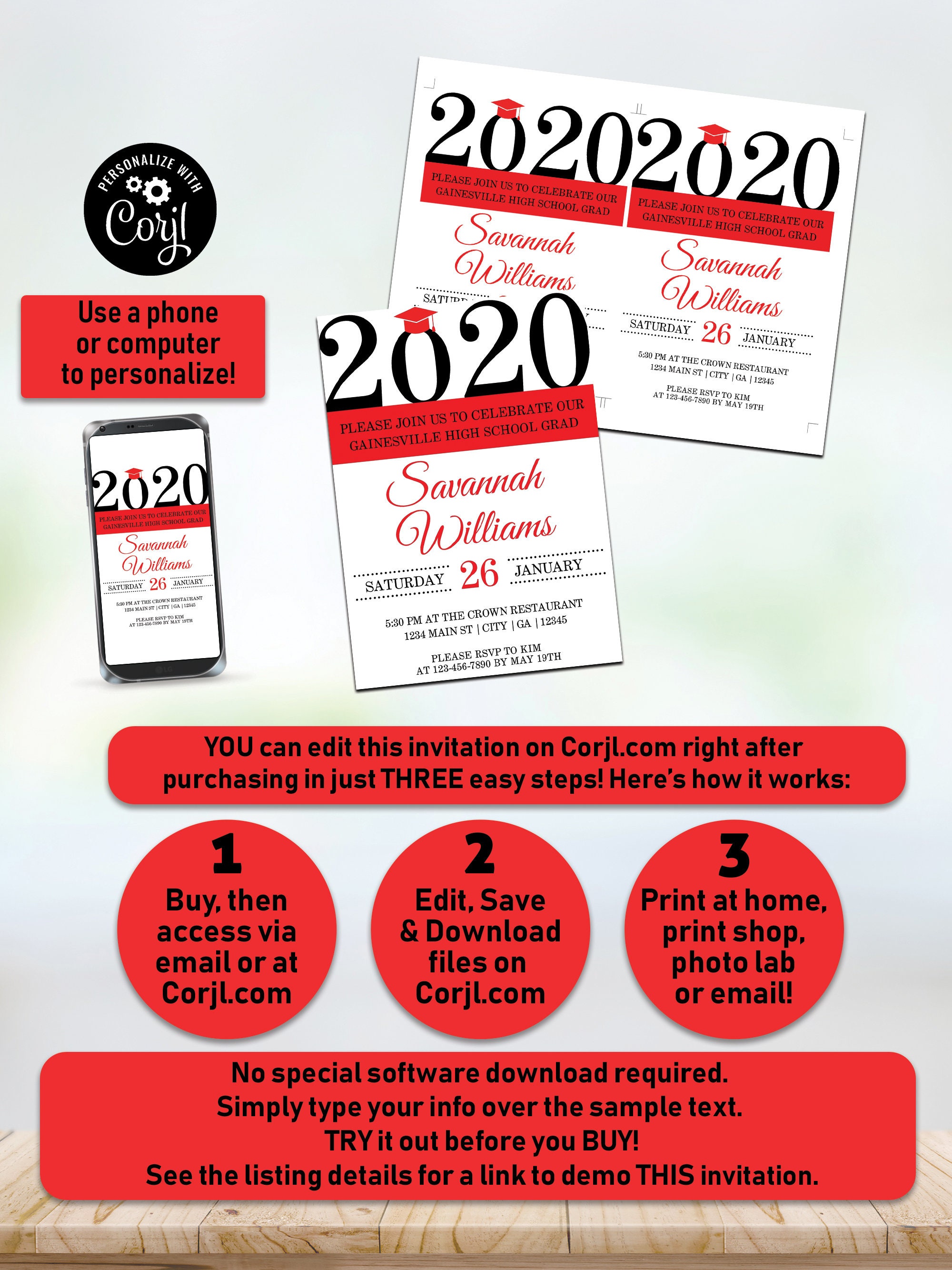 Printable Graduation Invitation Class of 2020 2020 Instant | Etsy