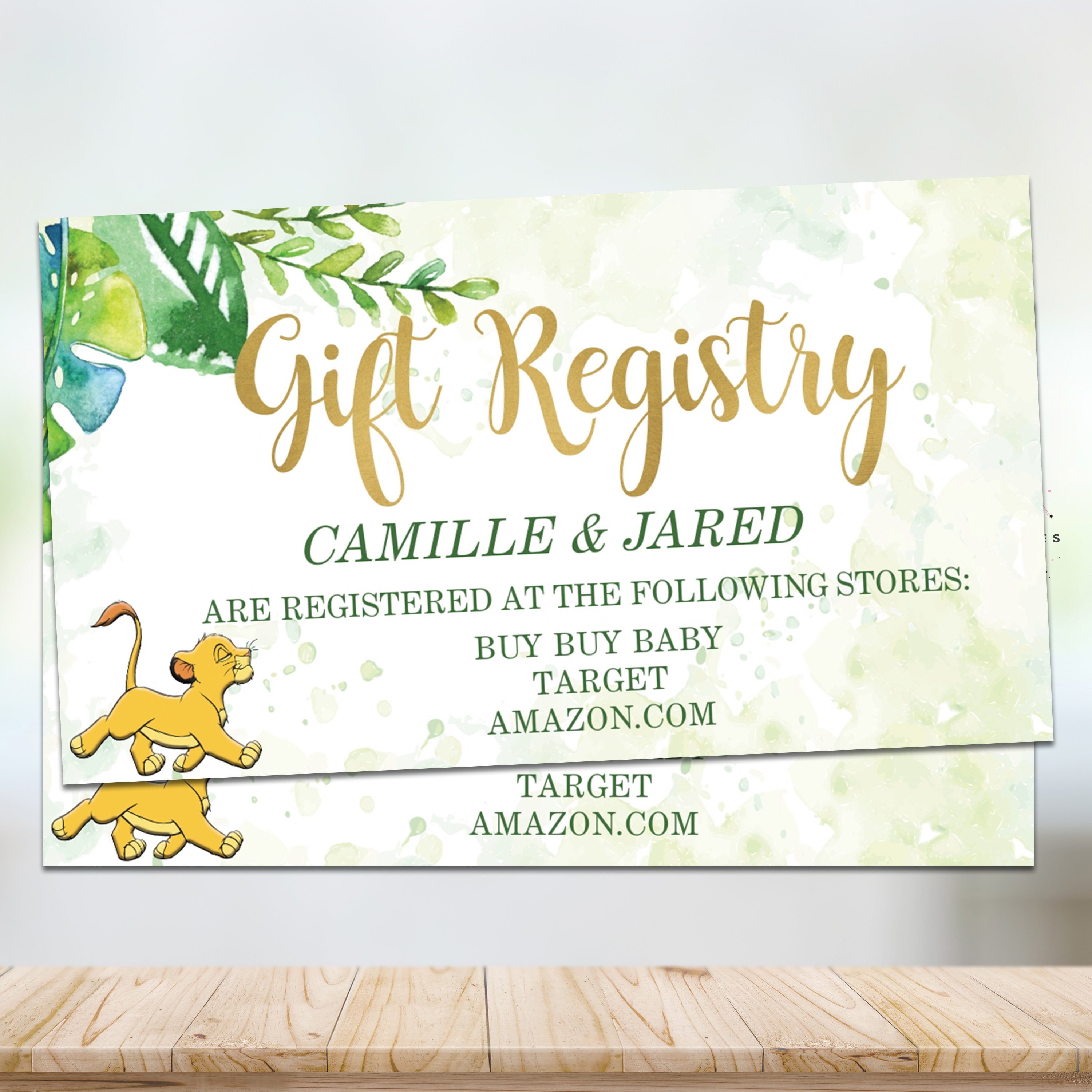 Registry Card Template, Lion King Editable Baby Shower Gift Registry ...