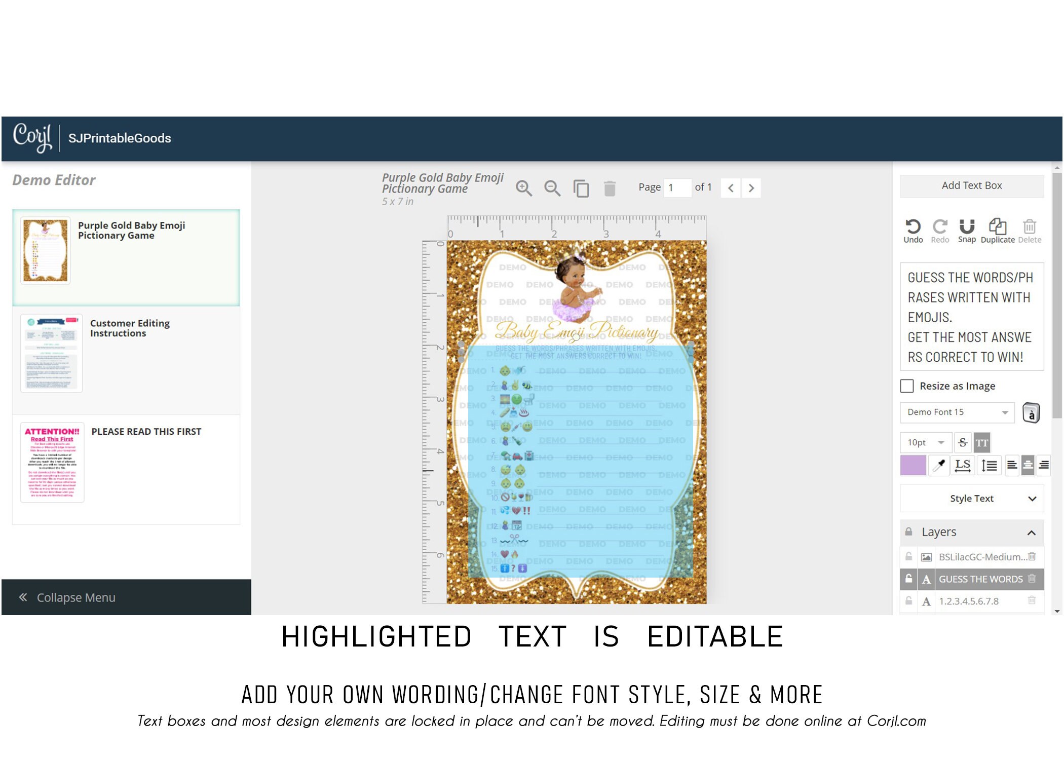 Baby Shower Game Pictionary Purple and Gold EMOJI Pictionary | Etsy