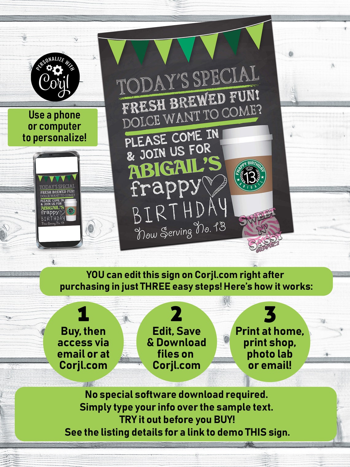 Coffee Shop Birthday Welcome Sign Printable Frappy Birthday - Etsy