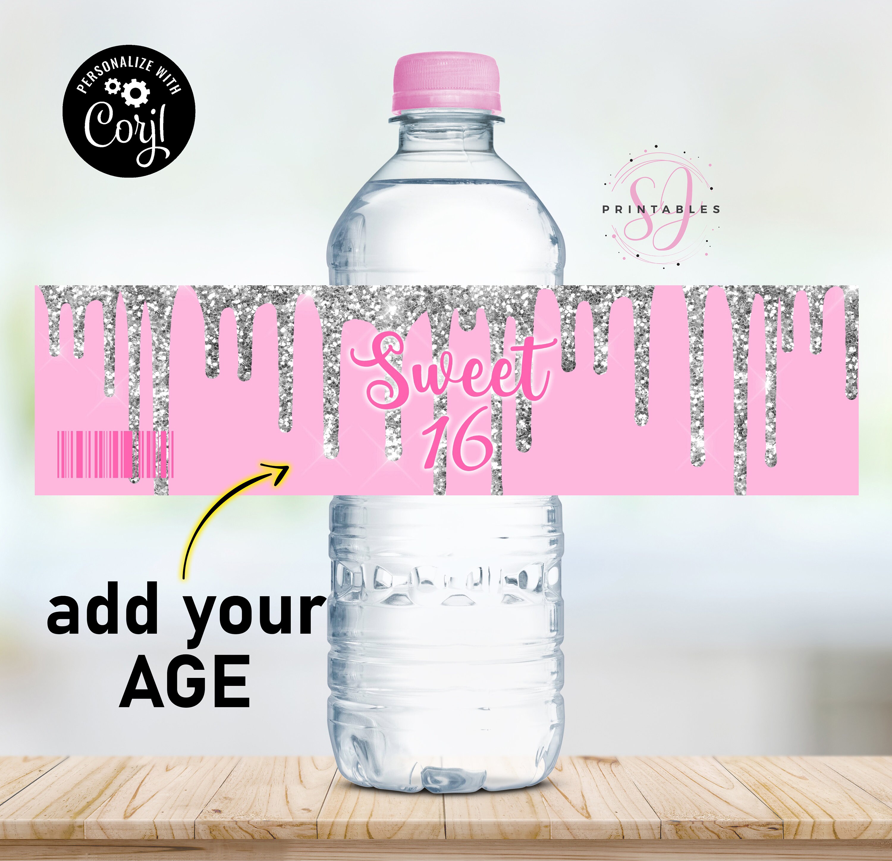 Silver Drip Glitter and ANY COLOR Birthday EDITABLE Water | Etsy