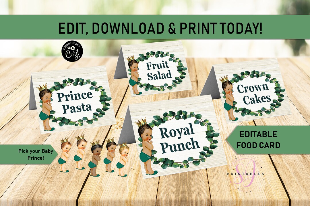 Greenery Rustic Royal Prince Food Labels Baby Shower Food - Etsy