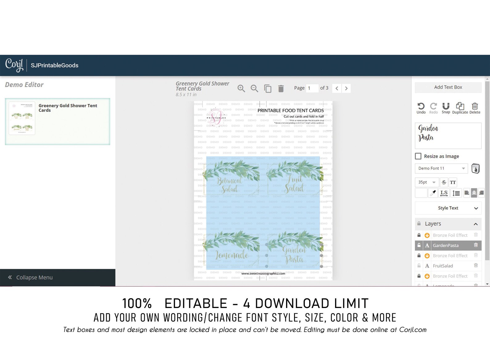 Greenery Gold Food Labels Greenery Food Cards Buffet Card - Etsy