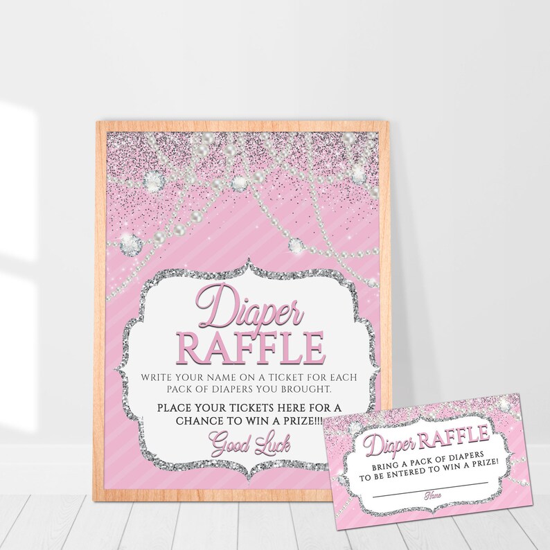 Glitter & Pearls Pink Diaper Raffle Sign, Diaper Raffle Game, Baby ...
