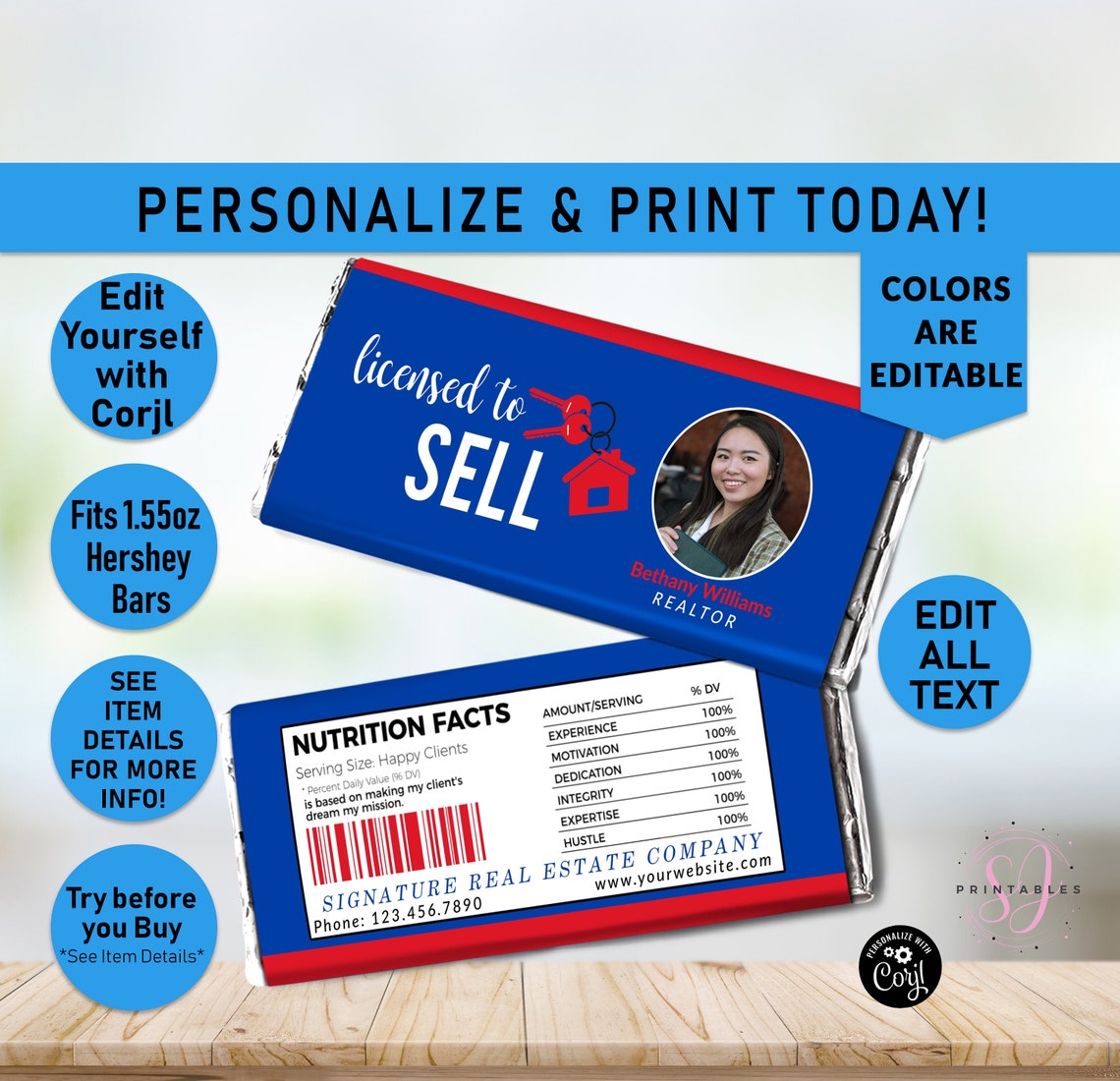 Realtor Hershey Candy Bar Wrapper, Real Estate Candy Label, Broker ...