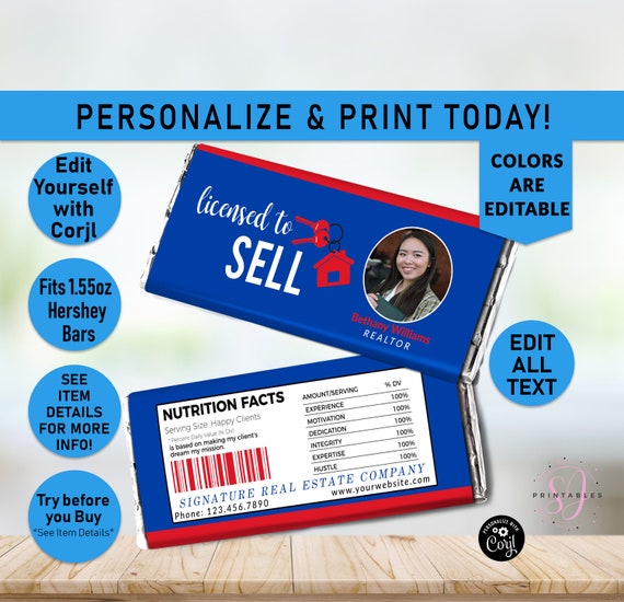 Realtor Hershey Candy Bar Wrapper Real Estate Candy Label - Etsy