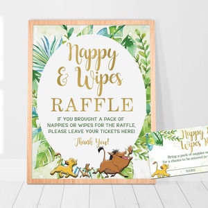 Lion King Baby Shower NAPPY and WIPES RAFFLE Sign and Ticket, Lion King ...