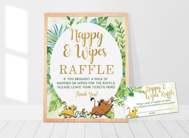 Lion King Baby Shower NAPPY and WIPES RAFFLE Sign and Ticket, Lion King ...