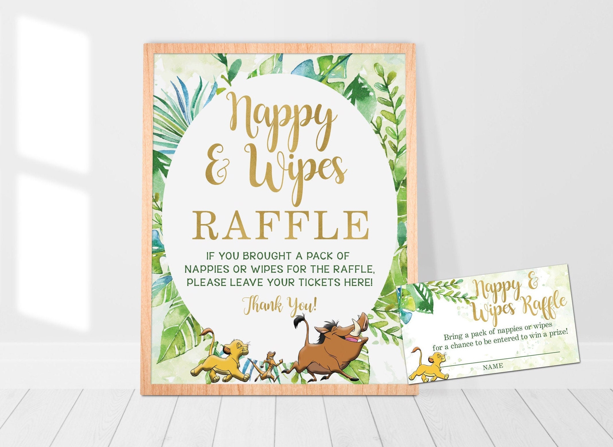 Lion King Baby Shower NAPPY and WIPES RAFFLE Sign and Ticket, Lion King ...
