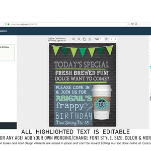 Coffee Shop Birthday Welcome Sign Printable, Frappy Birthday Coffee ...