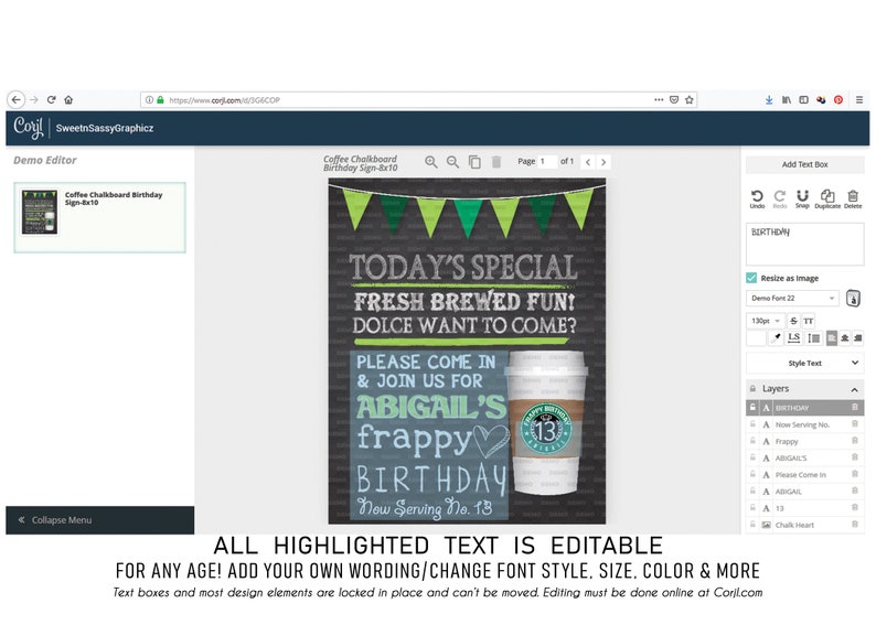 Coffee Shop Birthday Welcome Sign Printable, Frappy Birthday Coffee ...
