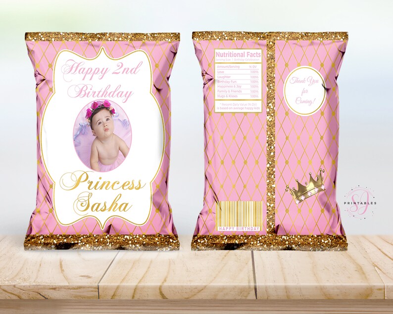 Princess BIRTHDAY Chip Bag Wrapper Girl Bday Pink Gold - Etsy