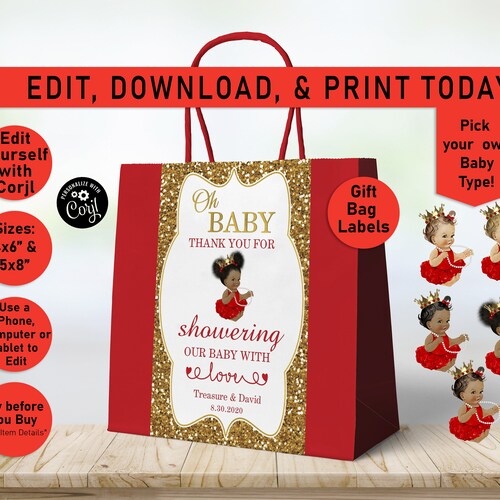 Gift Bag Labels Oh Baby PINK and GOLD Princess EDITABLE Baby - Etsy