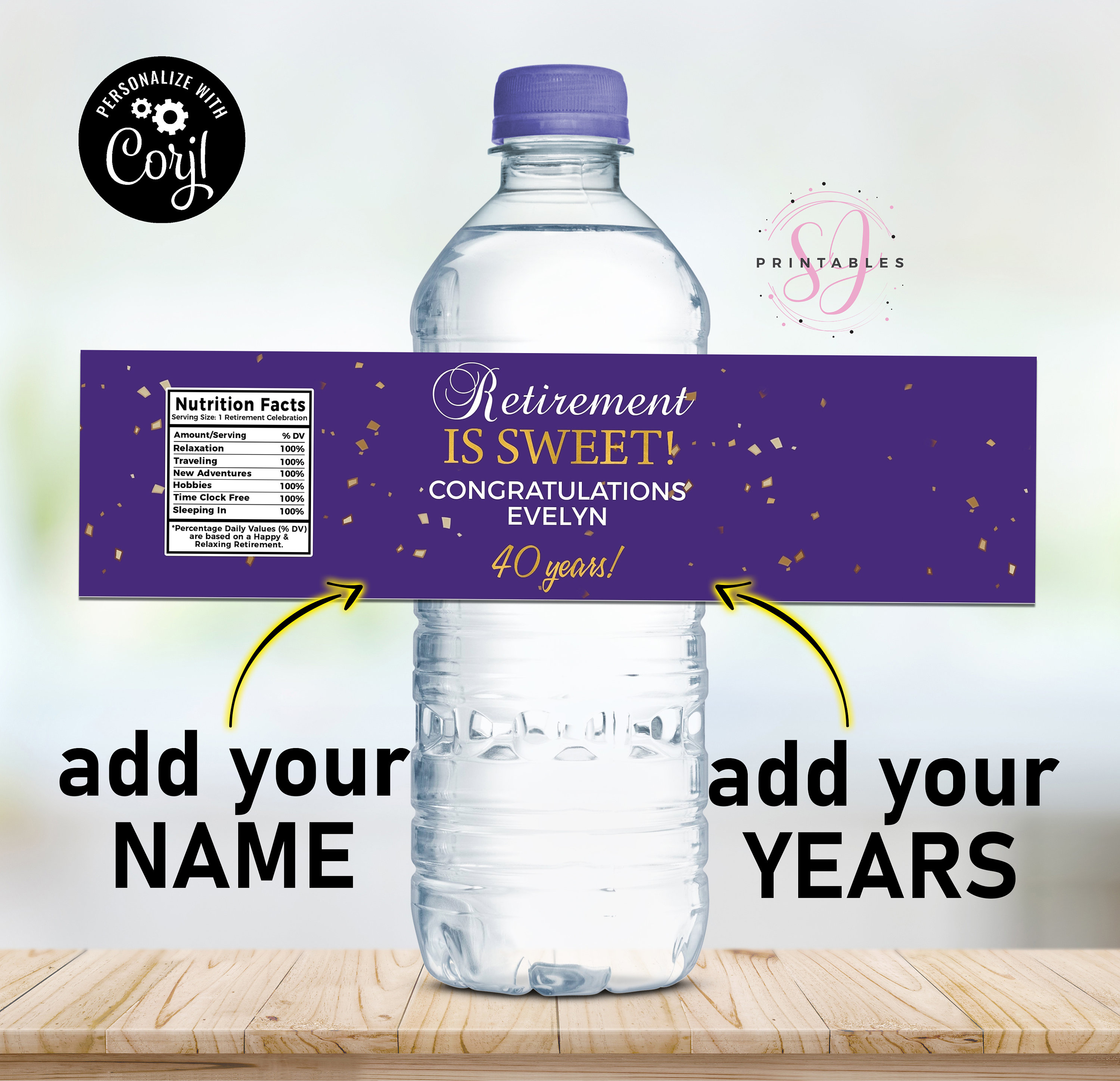 Gold and ANY COLOR EDITABLE Retirement Water Bottle Labels | Etsy