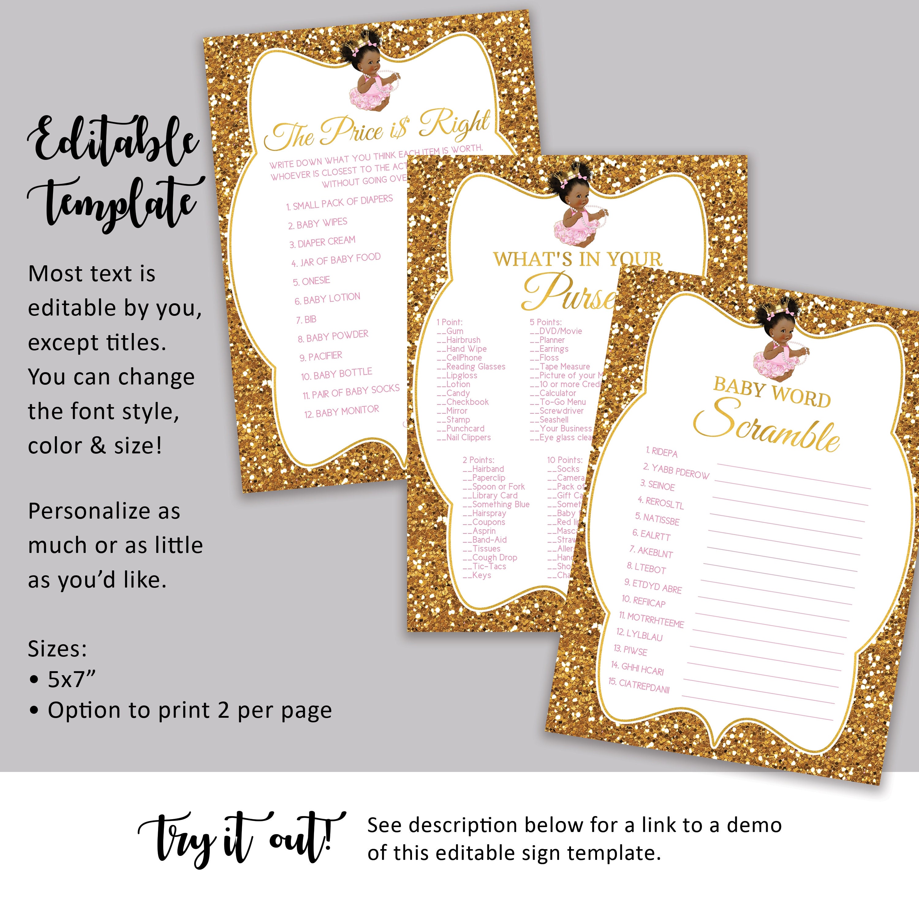 TWINS Baby Shower Games Printable Bundle Oh Baby Princesses - Etsy
