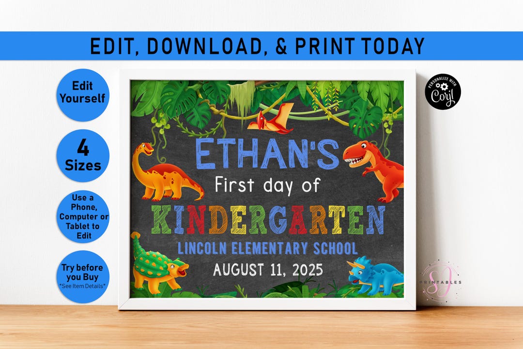 Dinosaur First Day of School Sign: T-rex Printable (digital Download ...