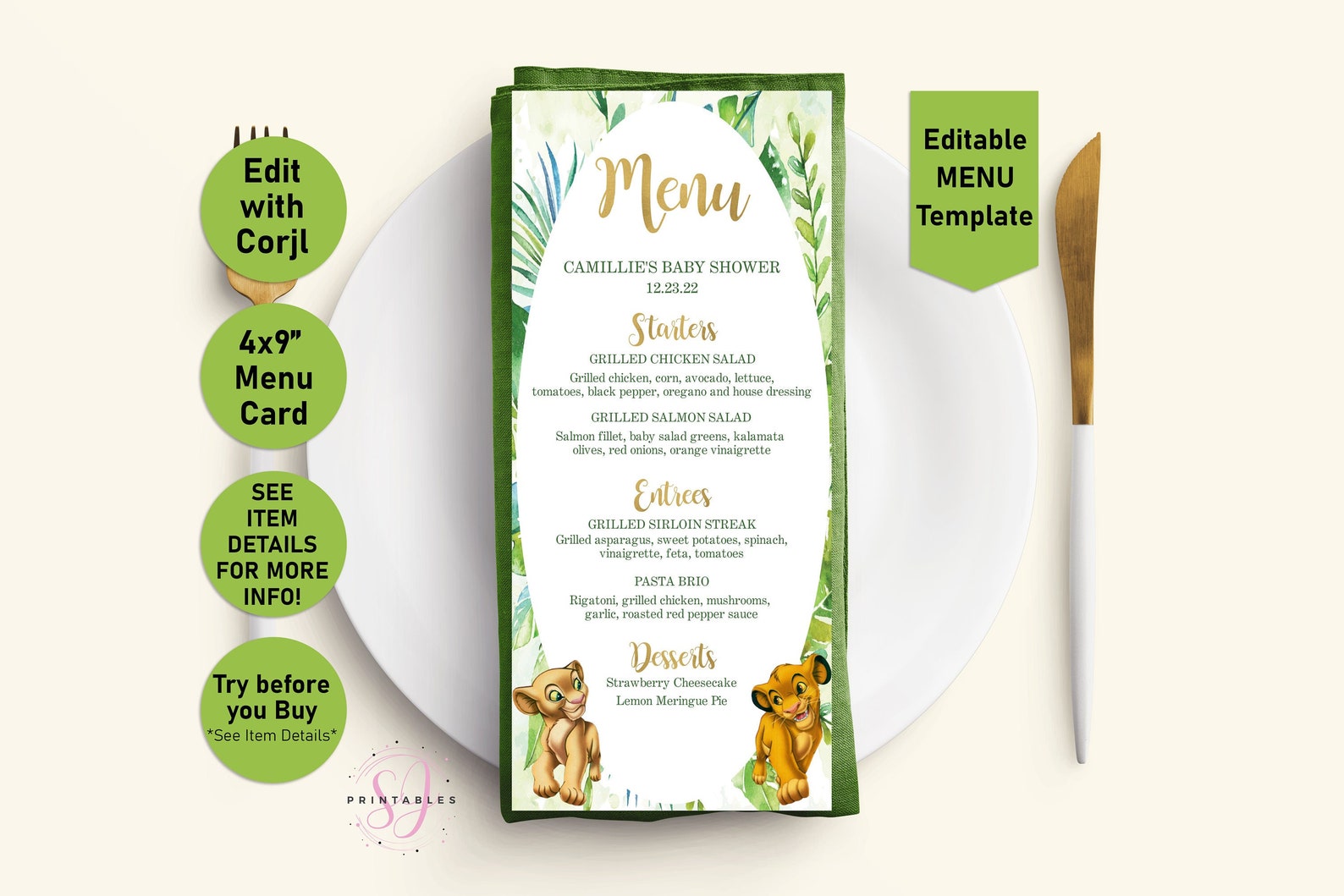 Simba Nala Lion King Gender Reveal Menu Menu the Lion King - Etsy