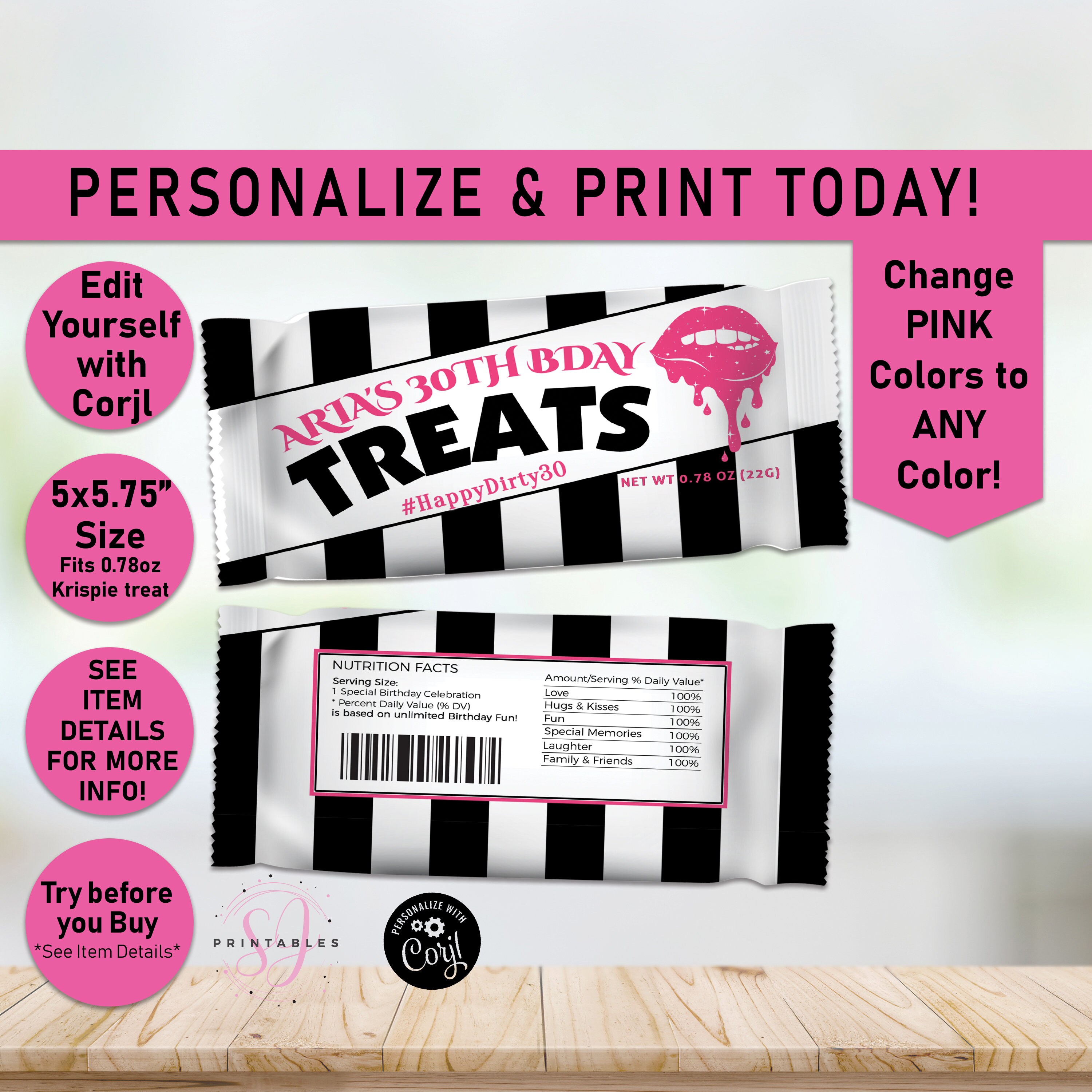 Striped Rice Krispies TREAT Labels ANY AGE Birthday Krispie - Etsy