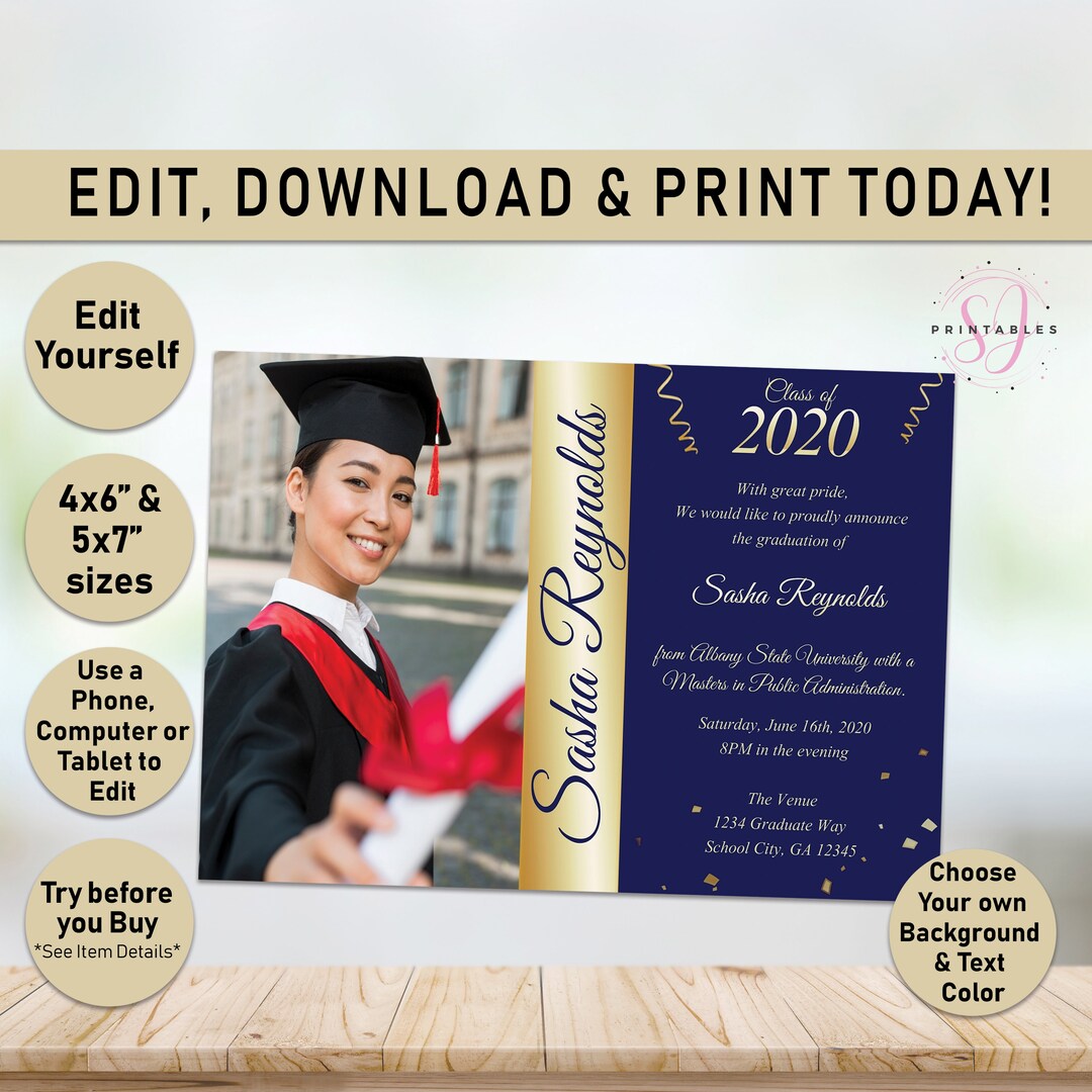 Photo Graduation Invitation, College University Announcement, High ...